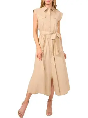 CECE DUPRAZ Short Sleeve Cotton Midi Shirtdress - Hazelnut