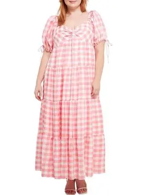English Factory Knotted Gingham Maxi Dress - Pink