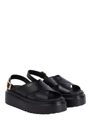 Prada Leather Platform Sandals - Black