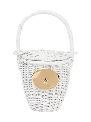 PATOU Iconic Embellished Wicker Bucket Bag - White
