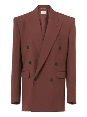 Saint Laurent Double-breasted Wool Gabardine Blazer - Brown