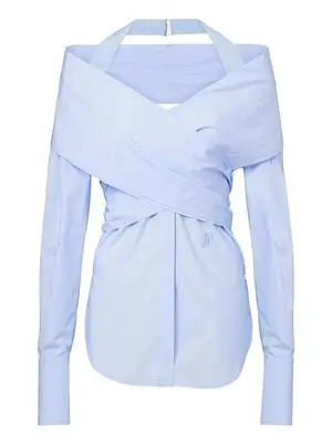 PATOU Draped Cotton Poplin Blouse - Blue