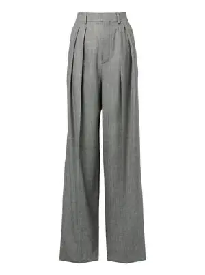 Saint Laurent High-rise Wide-leg Wool Twill Pants - Grey