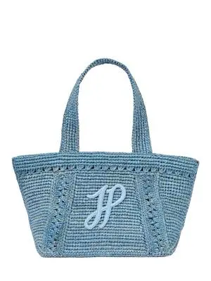 Patou Jp Small Raffia Tote Bag - Blue