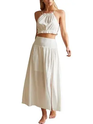 CRESCENT CRESCENT Linen Blend Halter Top & Maxi Skirt Set Ivory