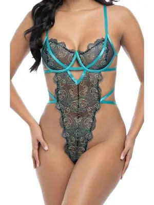 OH LA LA CHERI Fina Embroidered Strappy Teddy - Graphic Garden 042/tropical Gr
