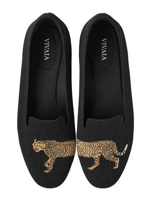 Vivaia Round-toe Embroidered Loafers - Black - Cat