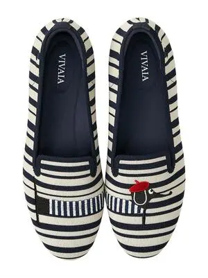 Vivaia Round-toe Embroidered Loafers - Navy Ivory Multi Stripe-dog