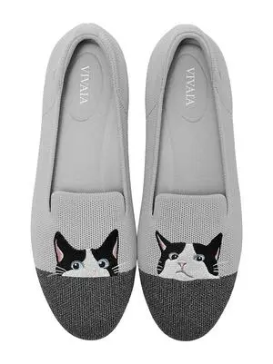 Vivaia Round-toe Embroidered Loafers - Oyster Rich Grey - Moo Cat