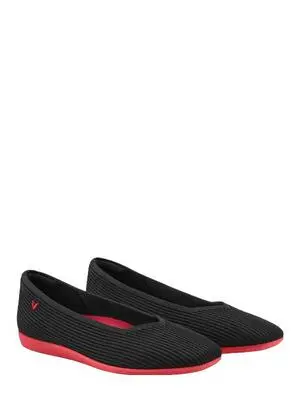 Vivaia VIVAIA Square-Toe Knit Flats Black Ruby Red