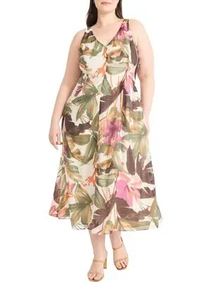 Maggy London Floral Print Maxi Dress - Ivory/ Berry
