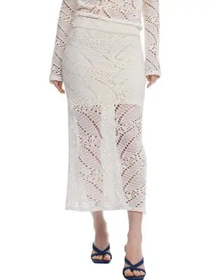 Desigual Open Stitch Knit Midi Skirt - Light Beige