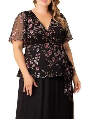 KIYONNA Rosalie Floral Embroidered Wrap Top - Moonlit Garden