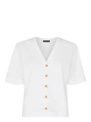 Whistles Ella V-neck Button-through T-shirt - White