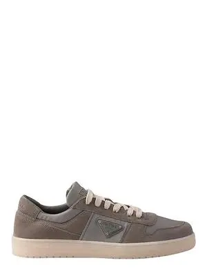 Prada Downtown Re-nylon And Suede Low-top Trainers - Gold/silver