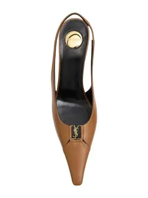 Saint Laurent Babylone Leather Slingback Pumps - Chestnut