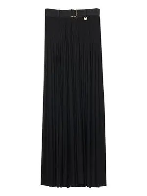 Burberry Pleated Maxi Skirt With Belt - Black