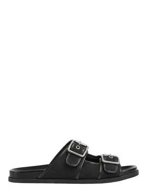 Gucci Gg Canvas Slide Sandal With Buckles - Black