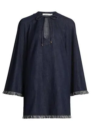 Zimmermann Rhiannon Fringe Denim Minidress Atlantic