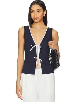 Onia Air Linen Tie Front Top - Deep Navy & White