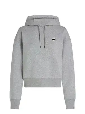 Karl Lagerfeld Ikon-patch Cropped Hoodie - Grey