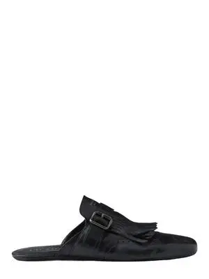 Prada Shuffle Fringed Leather Mules - Black