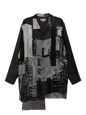 Yohji Yamamoto Message-print Switching-hem Shirt - Black