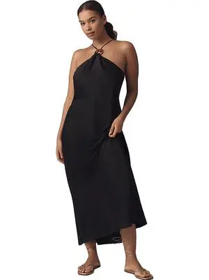 Anthropologie Halter Slip Midi Dress - Black