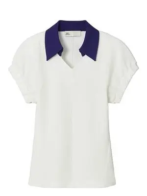 Tory Burch Tory Burch Cotton And Silk Polo White/ballpoint Blue