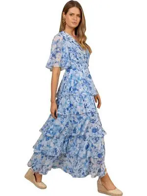 Hale Bob Hale Bob Kallie Chiffon Maxi Dress Blue