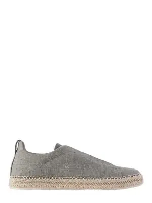 Zegna Triple Stitch™ Leather-Trimmed Canvas Slip-On Sneakers Gray