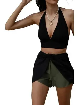 BILIBLOND Almog High-Waisted Swimsuit Shorts Olive Black