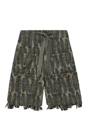 Kapital Magpie Straight-leg Cotton-jacquard Shorts - Green
