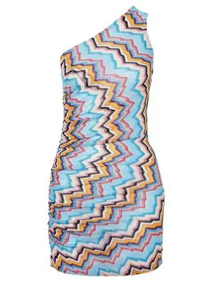 Missoni One-shoulder Metallic Striped Mini Dress - Blue