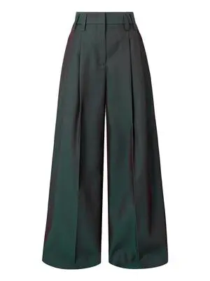 JIL SANDER Pleated Iridescent Wool-blend Gabardine Wide-leg Pants - Purple
