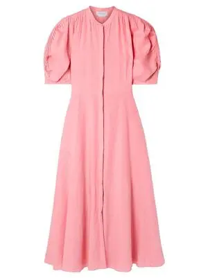 Gabriela Hearst Arabella Pintucked Linen Maxi Dress - Pink
