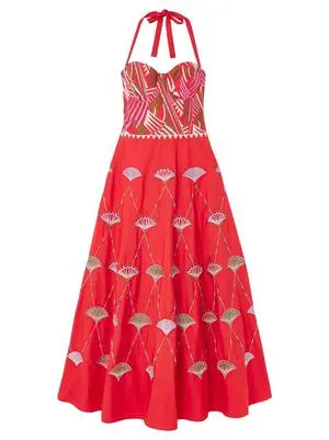 EMPORIO SIRENUSE Lotty Embroidered Midi Dress - Red