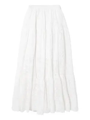 Erdem Tiered Cotton-lace Midi Skirt - Ivory