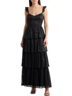 Lulus Magnolia Tiered Organza Gown - Black