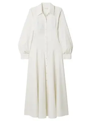 DIOTIMA Lewis Crocheted Cotton-trimmed Wool Maxi Shirt Dress - Neutrals