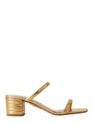 AQUAZZURA Riviera Chain 50 Mirrored-leather Mules - Gold