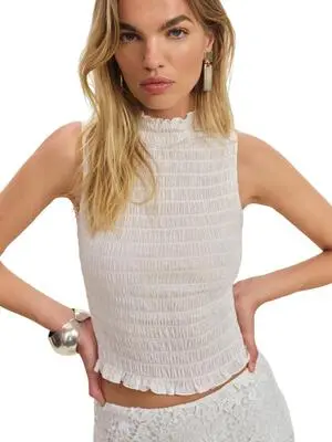 REFORMATION Adri Sleeveless Smocked Top - Ivory