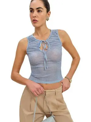 REFORMATION Bella Knit Top Stellar Check