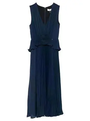 NISSA Plissé Midi Dress - Blue