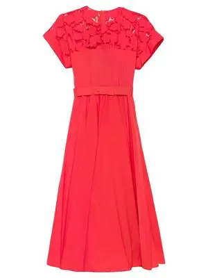 NISSA Lace-paneled Midi Dress - Red