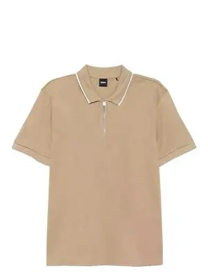 BOSS Structured Zip Placket Polo Shirt - Neutrals