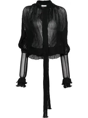 Blumarine Pleated Silk Blouse - Black