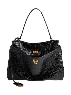 Balenciaga Rodeo Medium Croc-effect Leather Top Handle Bag - Black