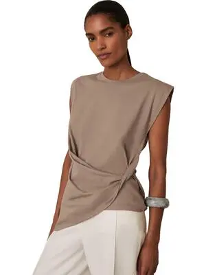 REISS Reiss Tilly Drape T-Shirt Taupe Neutral