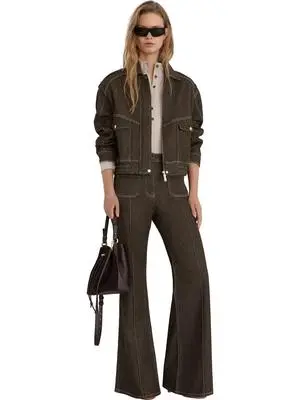 REISS Sakura Patch-Pocket Flared Jeans Brown